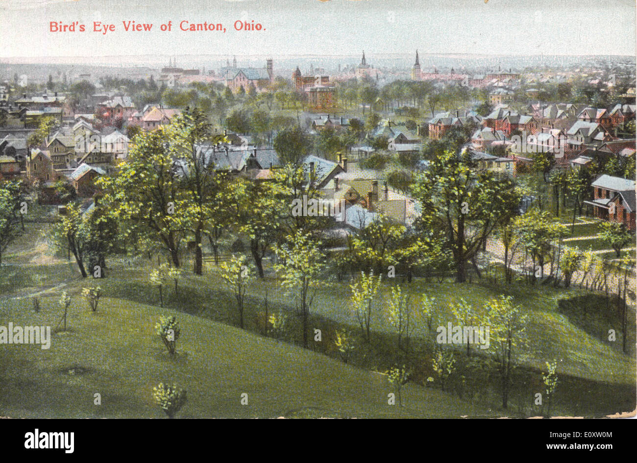 This bird’s-eye view of Canton, Ohio, shows an aerial perspective of ...