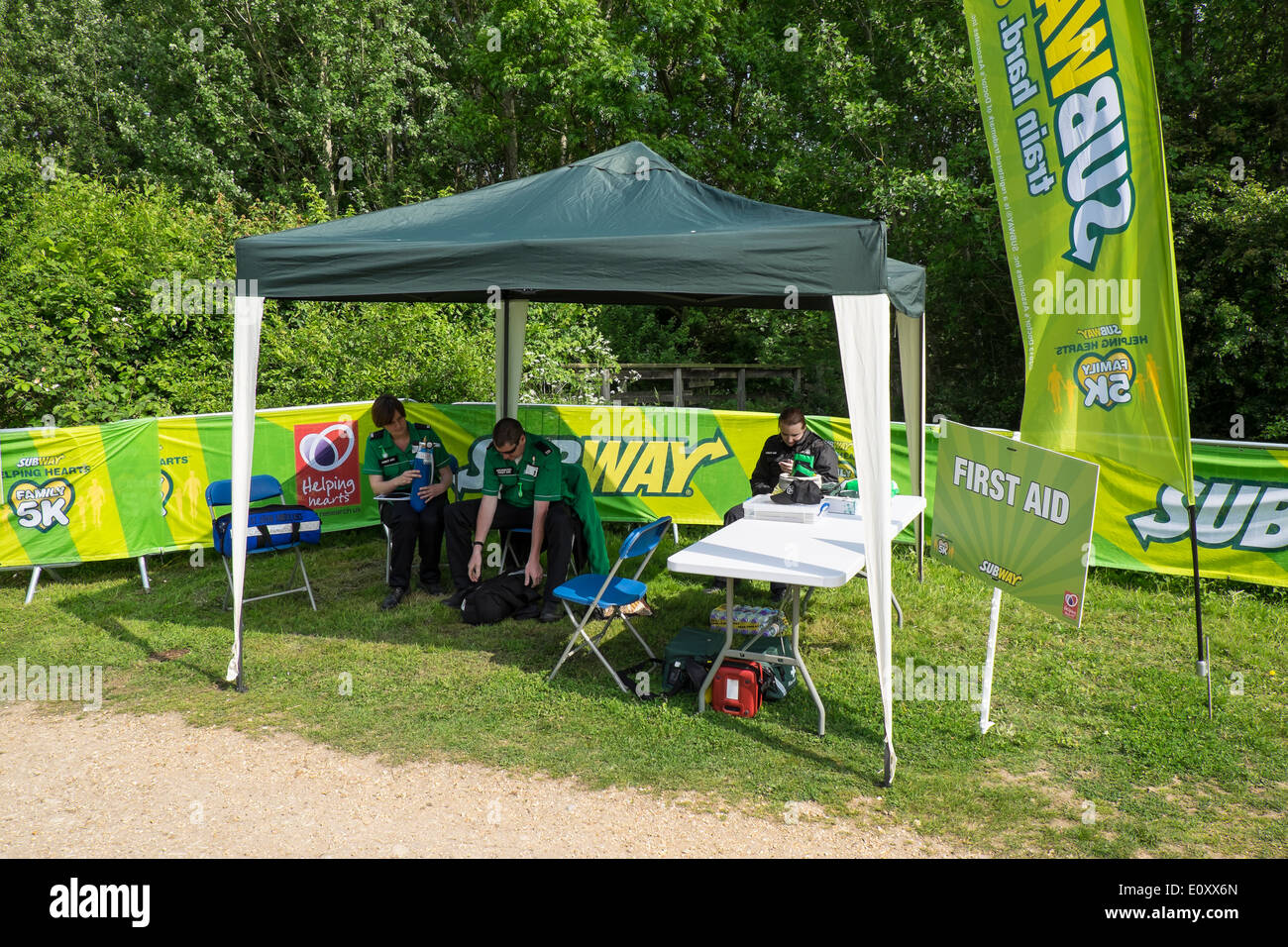 First aid point at Subway charity event in Milton country park Stock ...