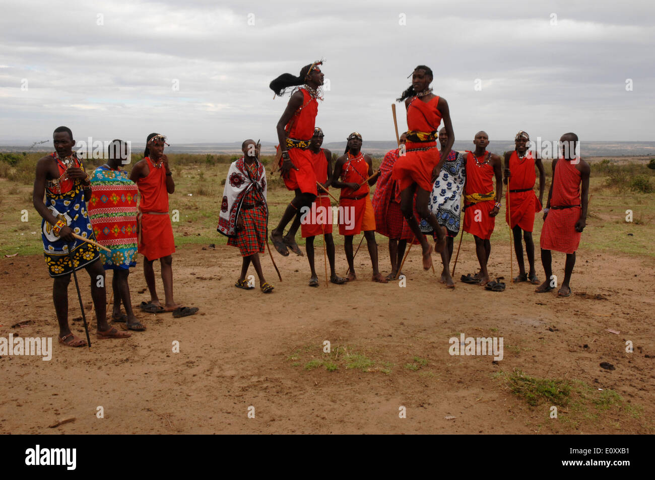 group of maasai masai warriors jump dancing Stock Photo - Alamy