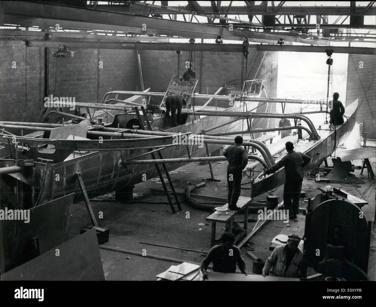 Apr. 04, 1968 - Tabarly's ''Pen Duick IV'' at Lorient shipyard: Tabarly ...