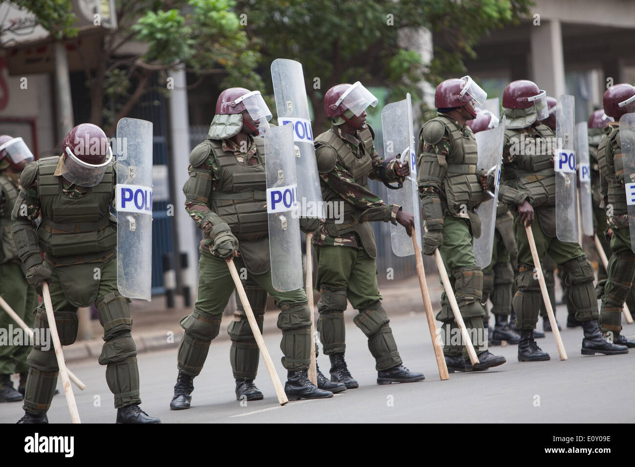 Nairobi, Kenya. 20th May, 2014. Ant-riot police in full gear, guard ...