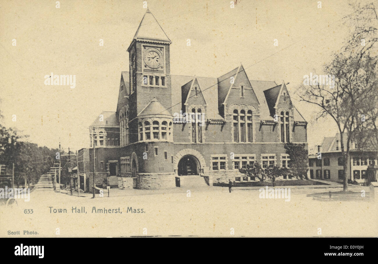 This image showcases the architectural features of a historic town hall ...