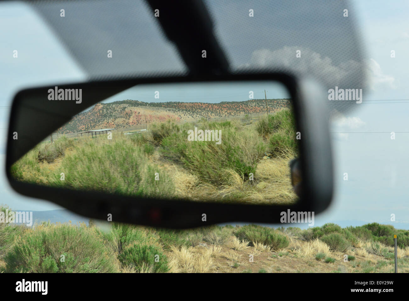 View in rear view mirror in a Yukon Stock Photo - Alamy