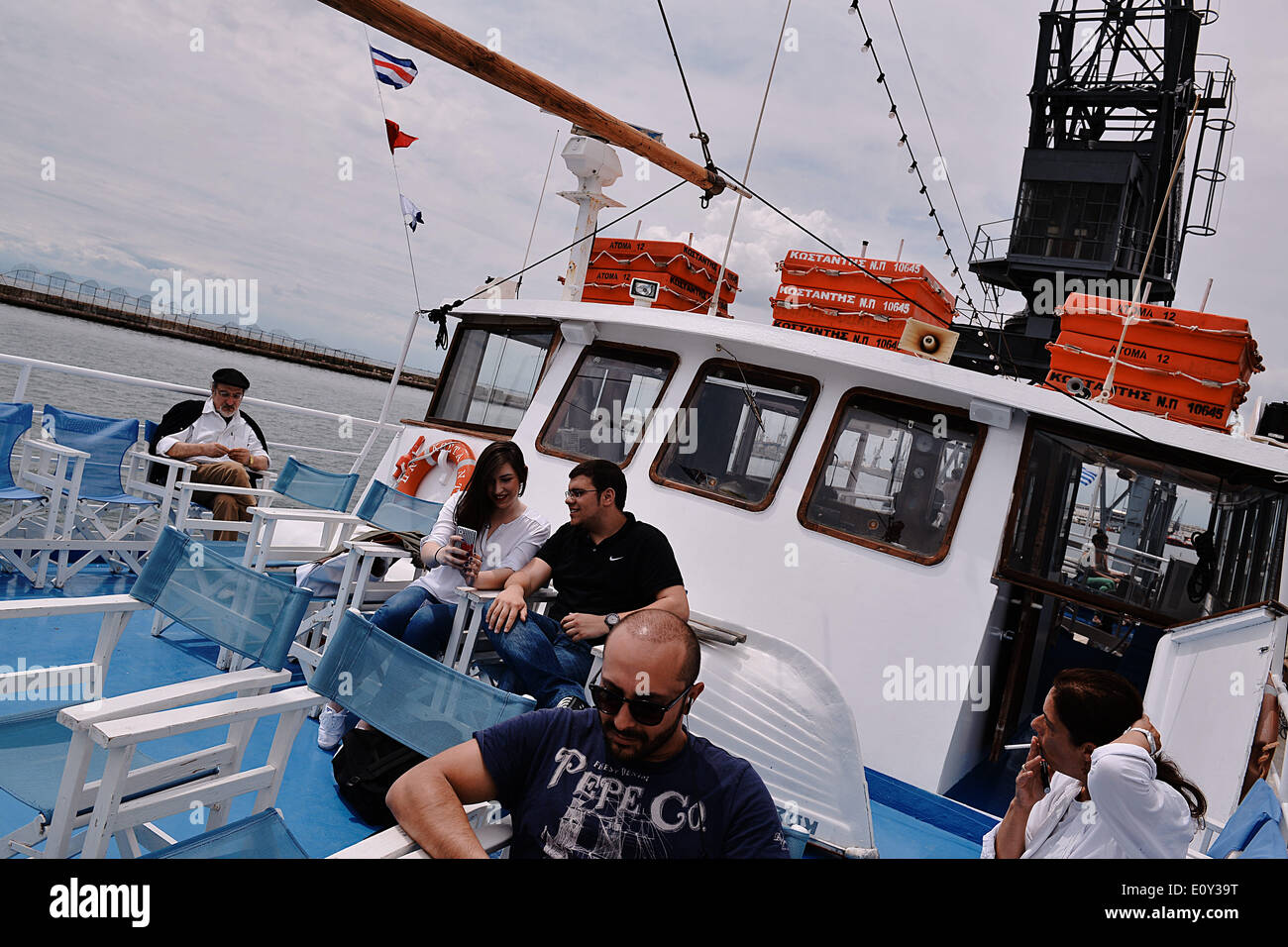 Thessaloniki, Greece. 20th May, 2014. The boat Konstantis marks the ...
