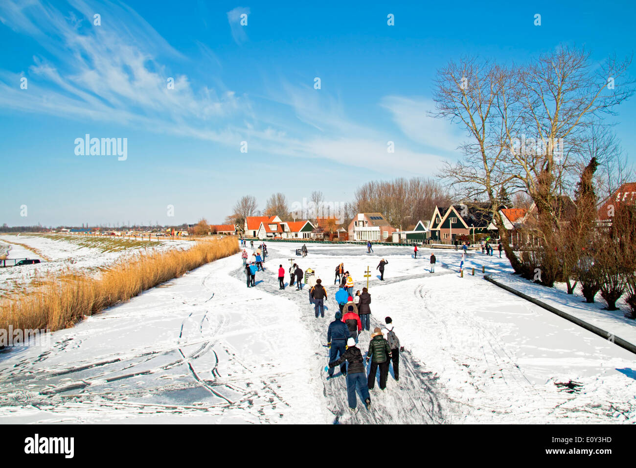 Ice skating in the countryside from the Netherlands Stock Photo - Alamy