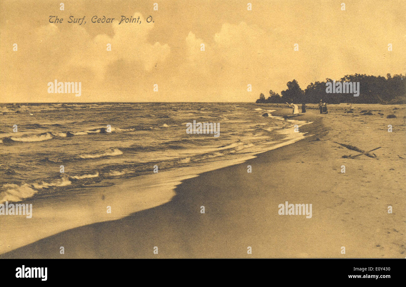 A vintage postcard depicting the scenic surf beaches, lakes, and ponds ...