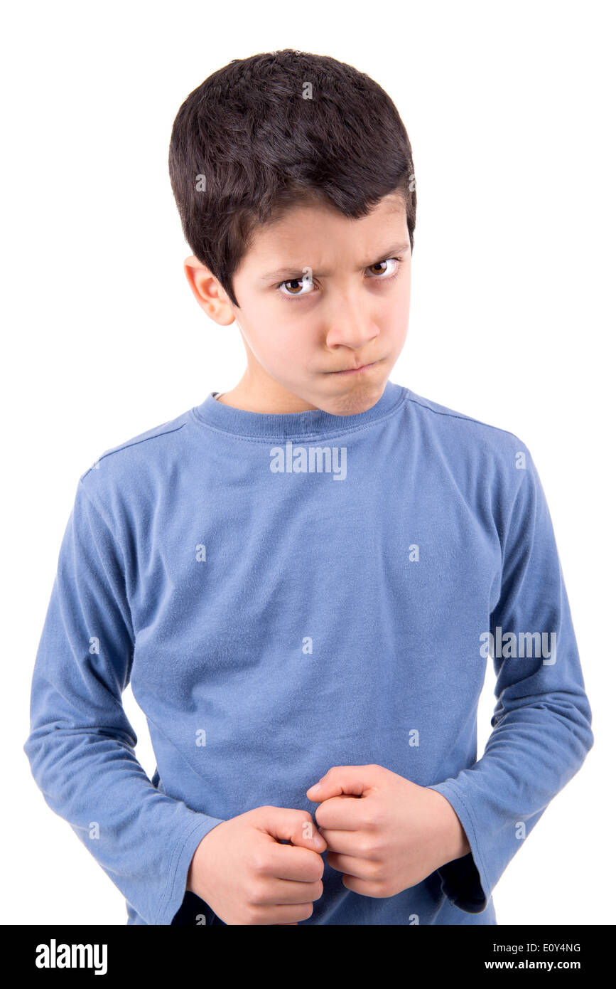 Angry boy face isolated in white Stock Photo - Alamy