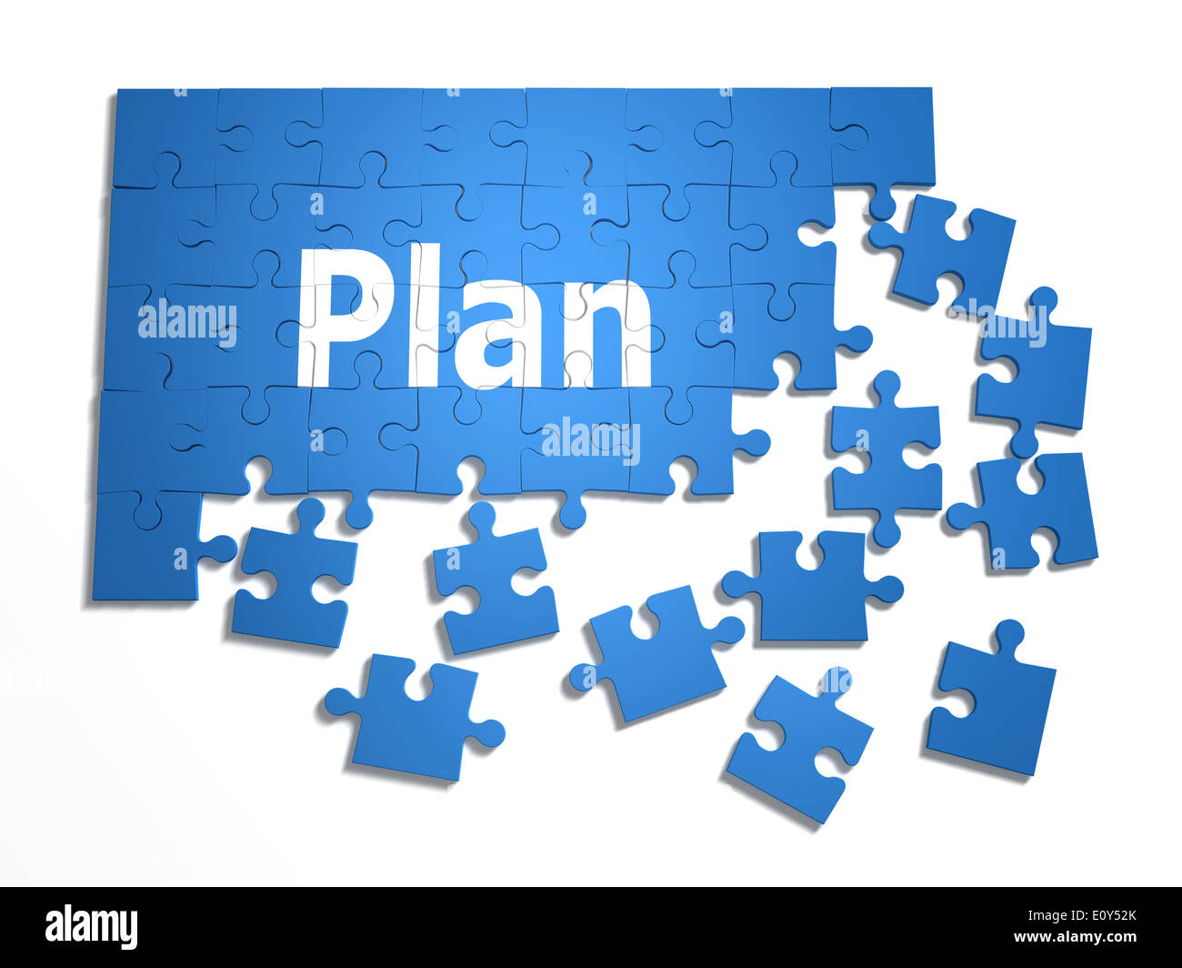 3d render of a jigsaw depicting the word "Plan Stock Photo - Alamy