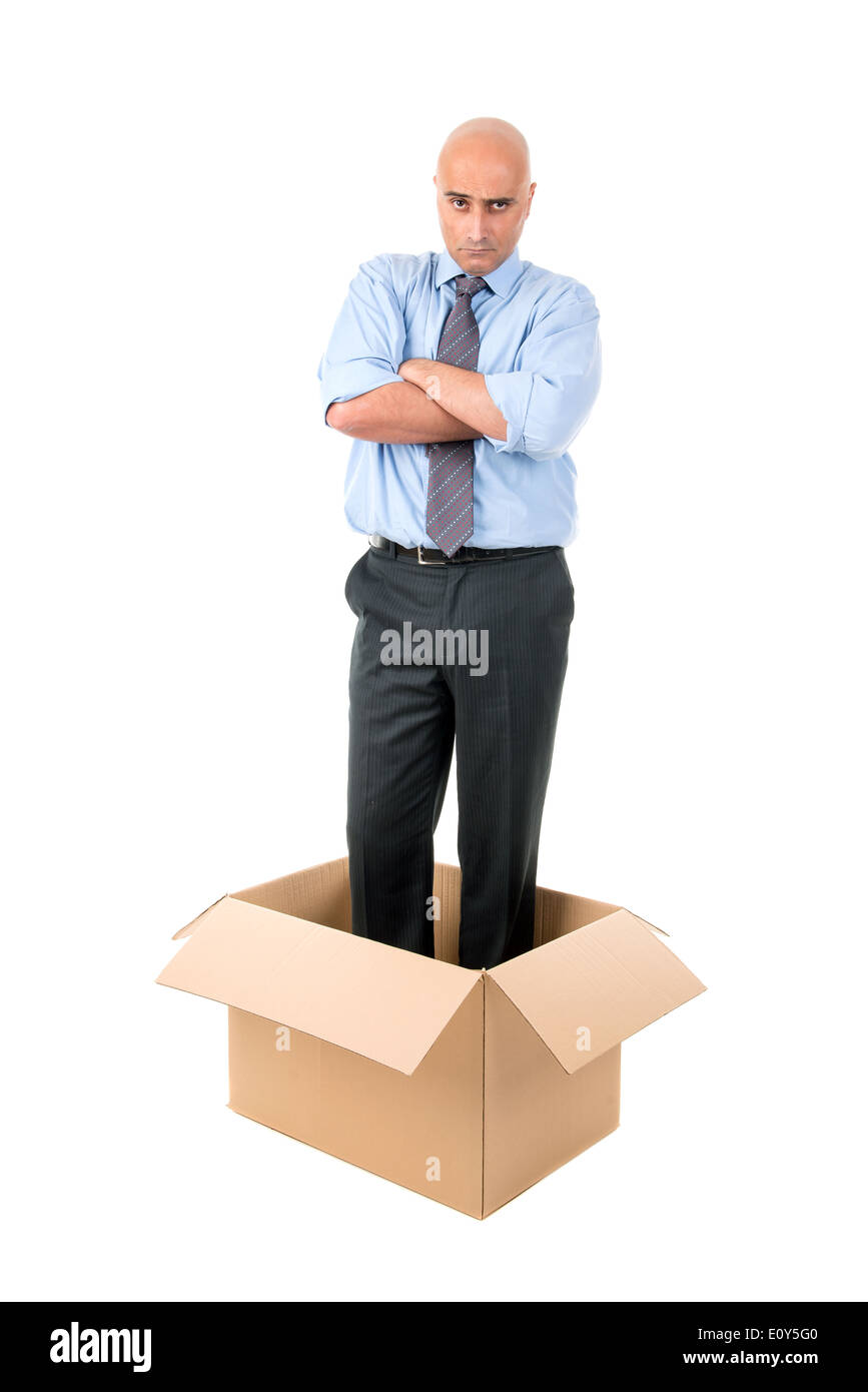 Businessman posing inside a cardboard box Stock Photo - Alamy
