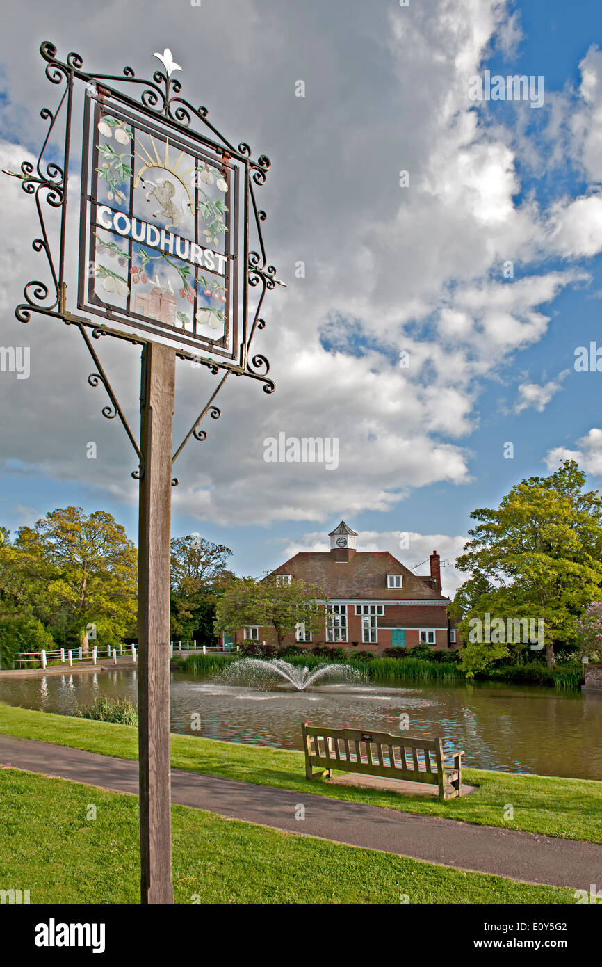 Goudhurst village sign with the Village Hall beyond , Kent, UK Stock ...