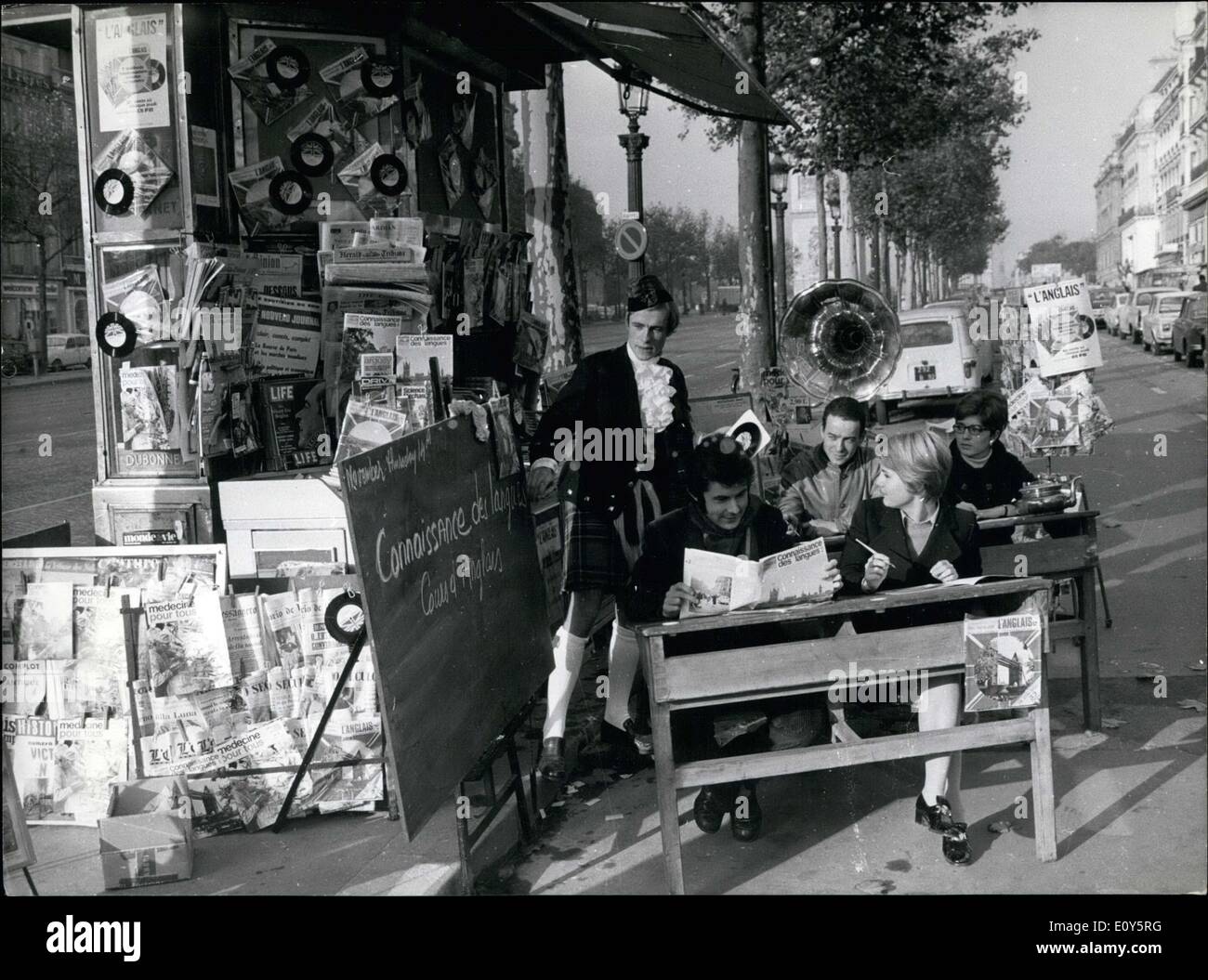 Nov. 14, 1968 - English Lessons Kiosk on the Champs-Elysees Stock Photo ...