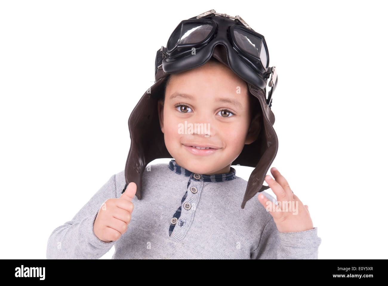 Young boy with pilot helmet isolated in white Stock Photo - Alamy