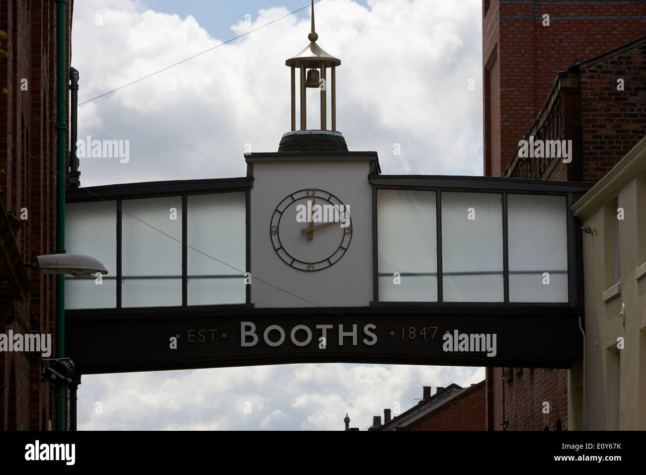 booths clock bridge glovers court Preston England UK Stock Photo - Alamy