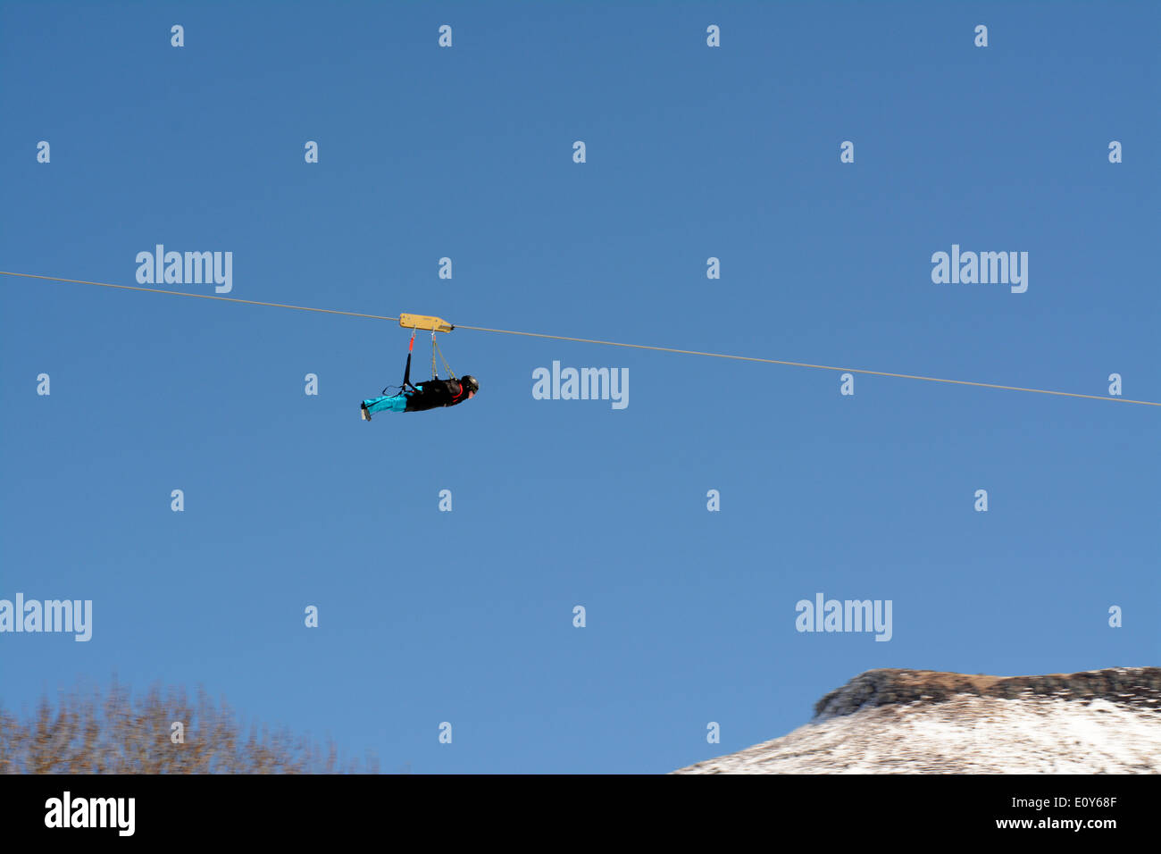 Person on Zip wire line Stock Photo - Alamy