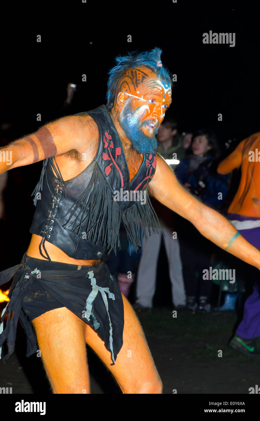 Male dancer in pagan costume at the Beltane Fire Festival on Calton ...