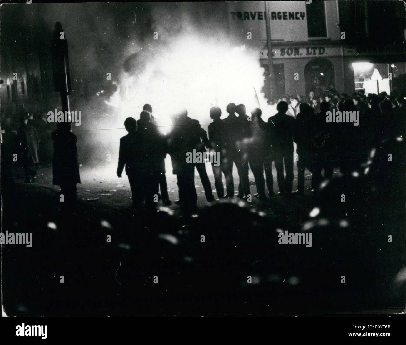 Jan. 01, 1969 - Demonstrators burn buses in Ulster March: Photo shows ...