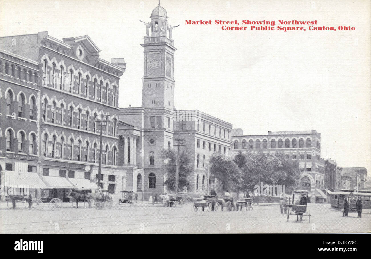 This historical postcard shows Market Street in Canton, Ohio, featuring ...