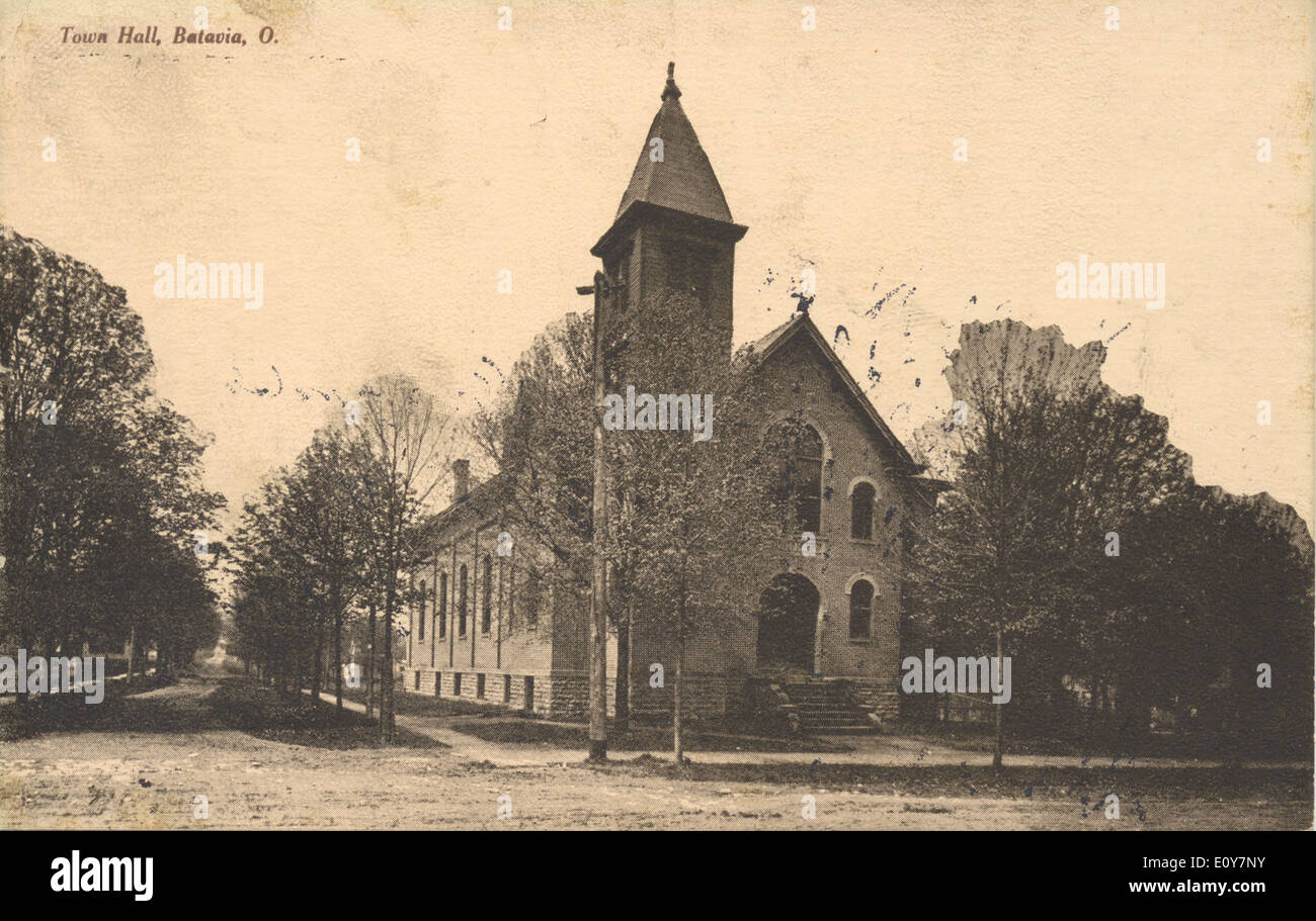 A historical postcard depicting the Town Hall in Batavia, Ohio, with ...