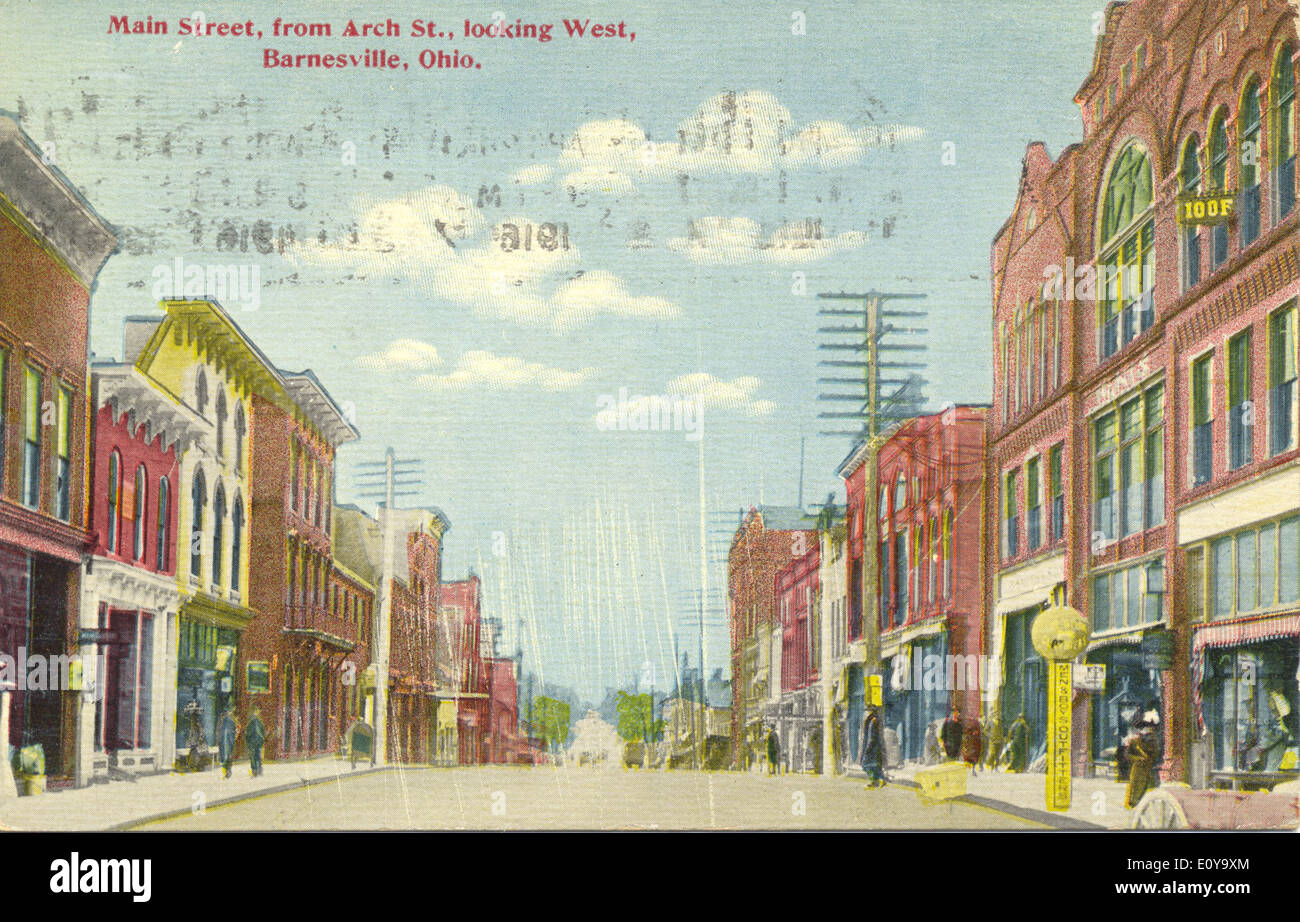 This vintage postcard shows Main Street in Barnesville, Ohio, taken ...