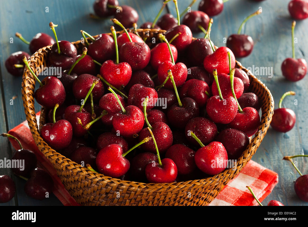 Raw Organic Red Cherries in a Basket Stock Photo - Alamy