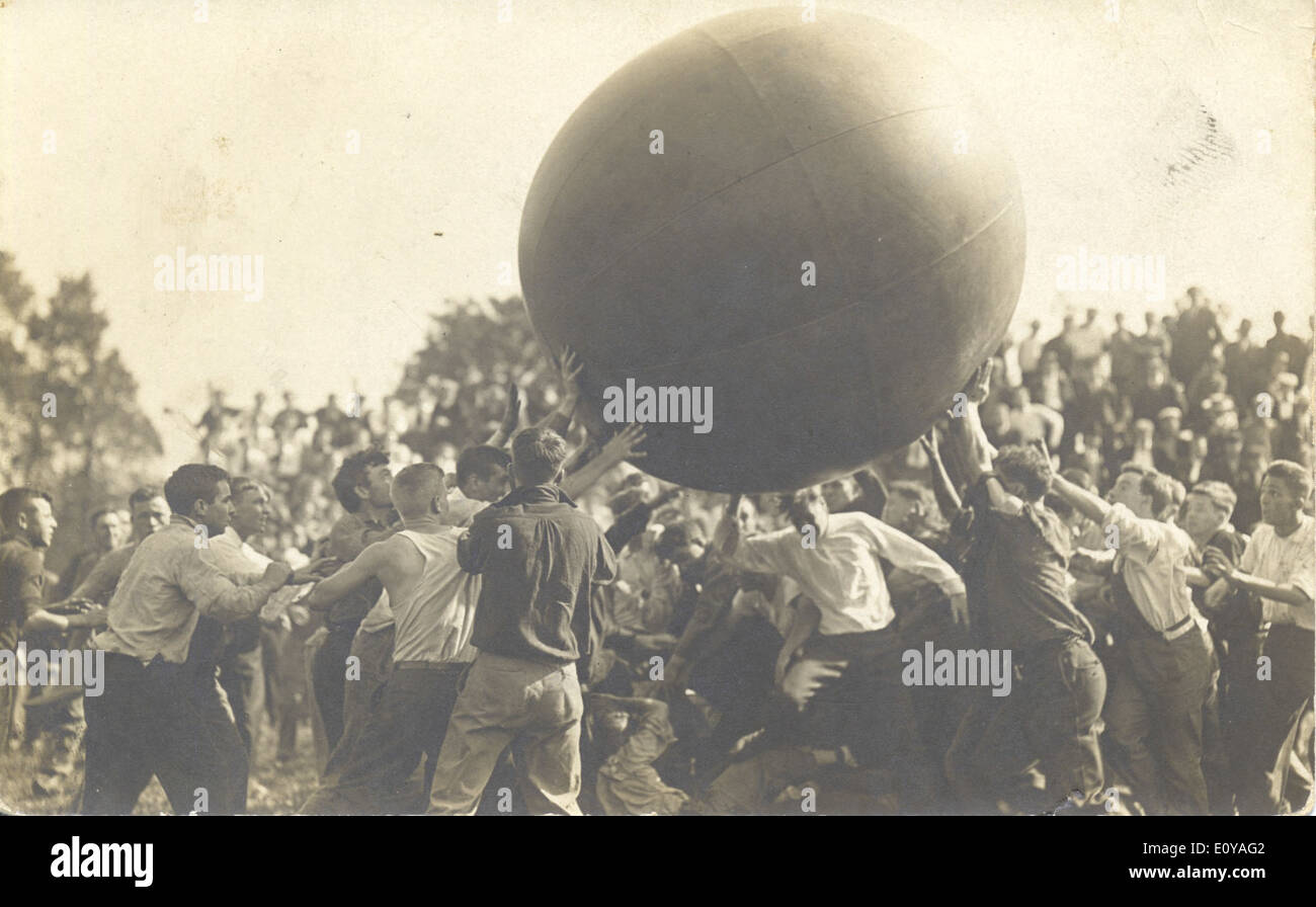 This postcard collection showcases the sport of push ball, a historical ...