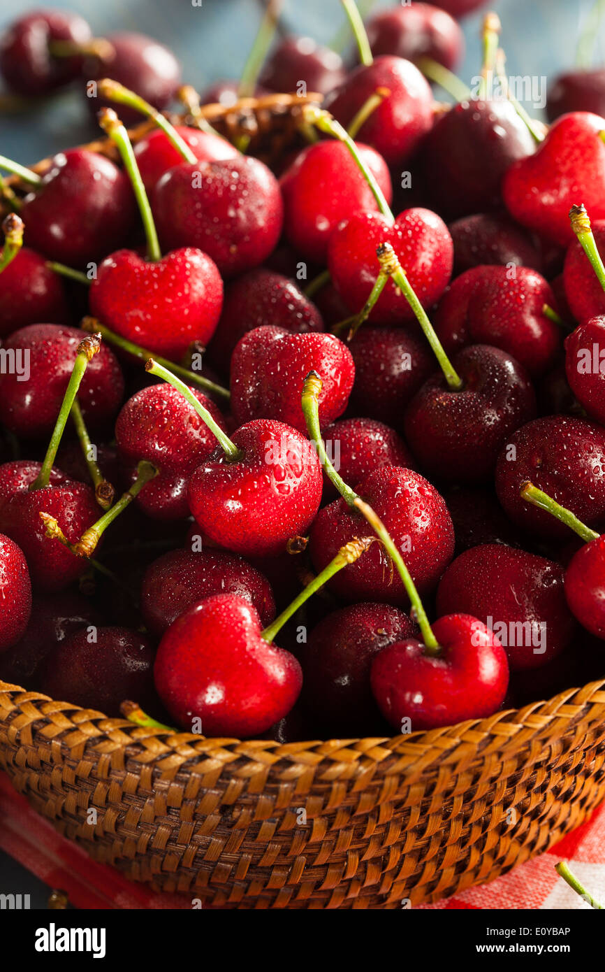 Raw Organic Red Cherries in a Basket Stock Photo - Alamy
