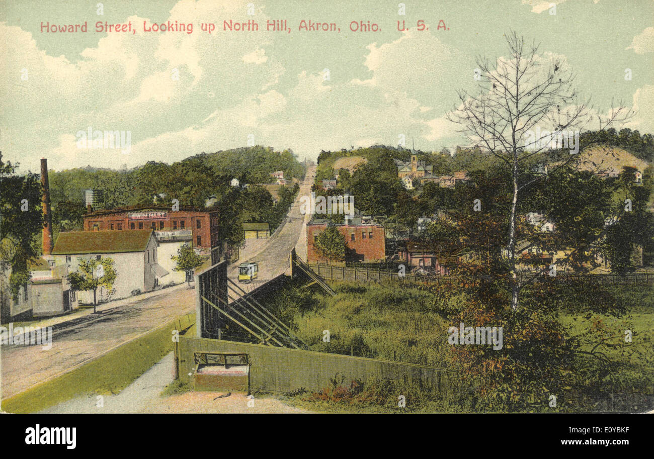 This aerial photograph of Howard Street, Akron, Ohio, offers a view of ...