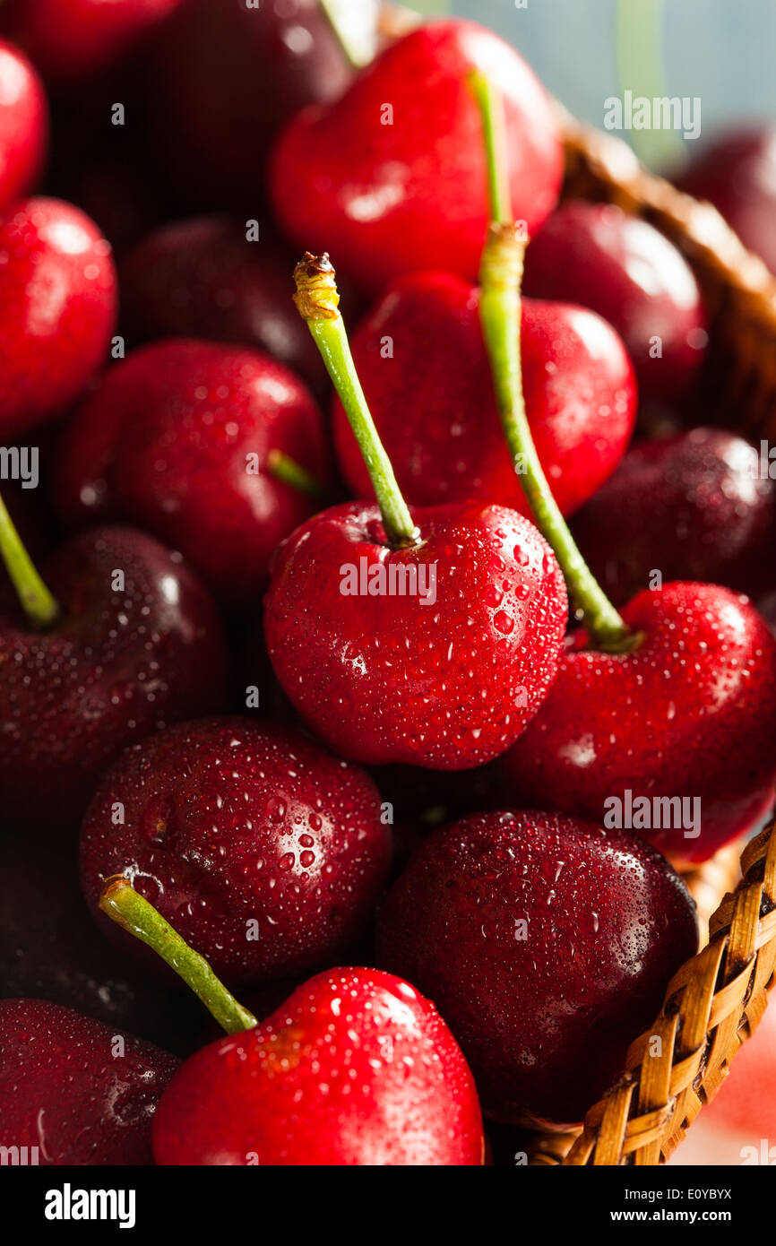 Raw Organic Red Cherries in a Basket Stock Photo - Alamy