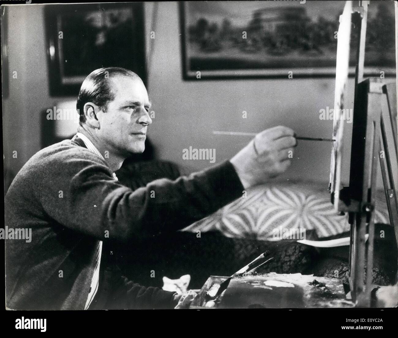 Aug. 08, 1969 - Photo shows The Duke of Edinburgh seen working at one ...