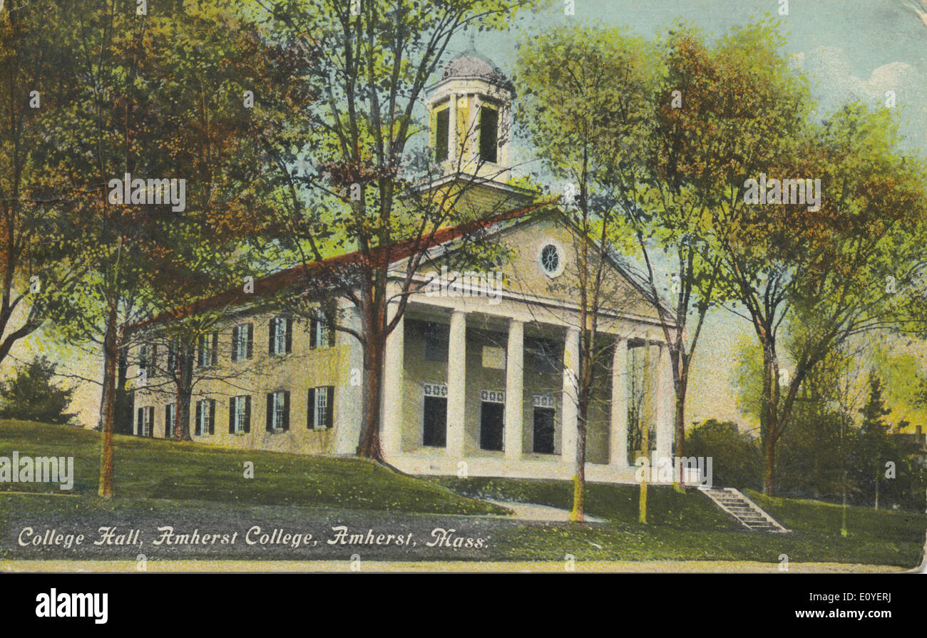 College Hall, an iconic building at Amherst College in Massachusetts ...