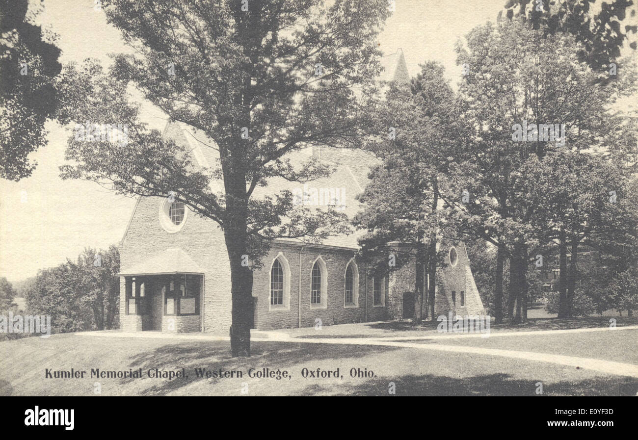 The Kumler Memorial Chapel, located in Oxford, Ohio, is depicted in ...