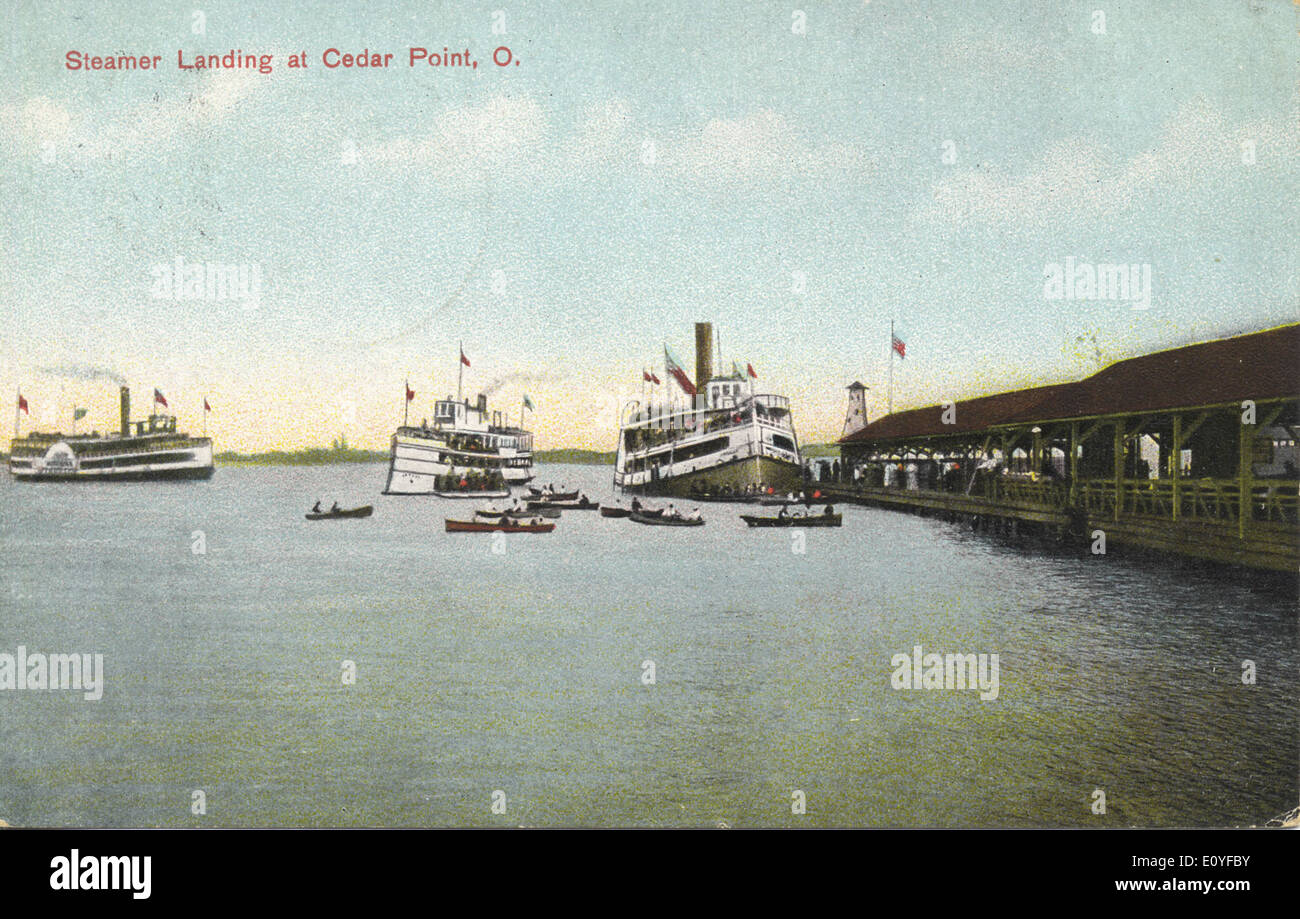 This image depicts the historic steamer landings at Ohio’s Cedar Point ...
