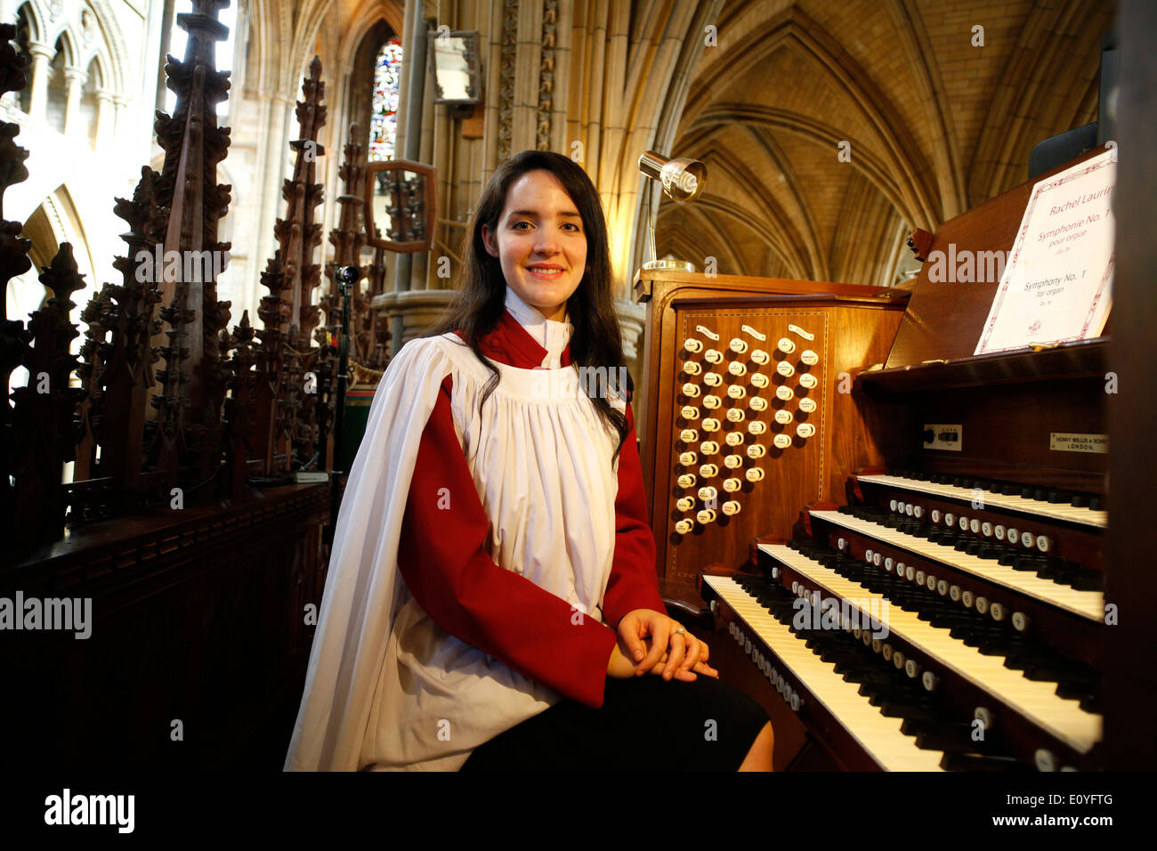 Truro Cornwall UK. Organist Rachel Mahon in Truro Cathedral. She is to ...