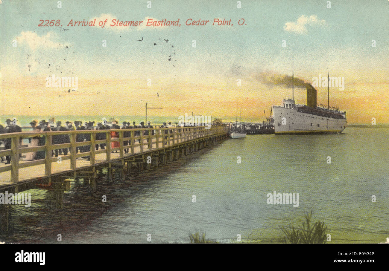 This photograph captures the arrival of the steamer Eastland at the ...