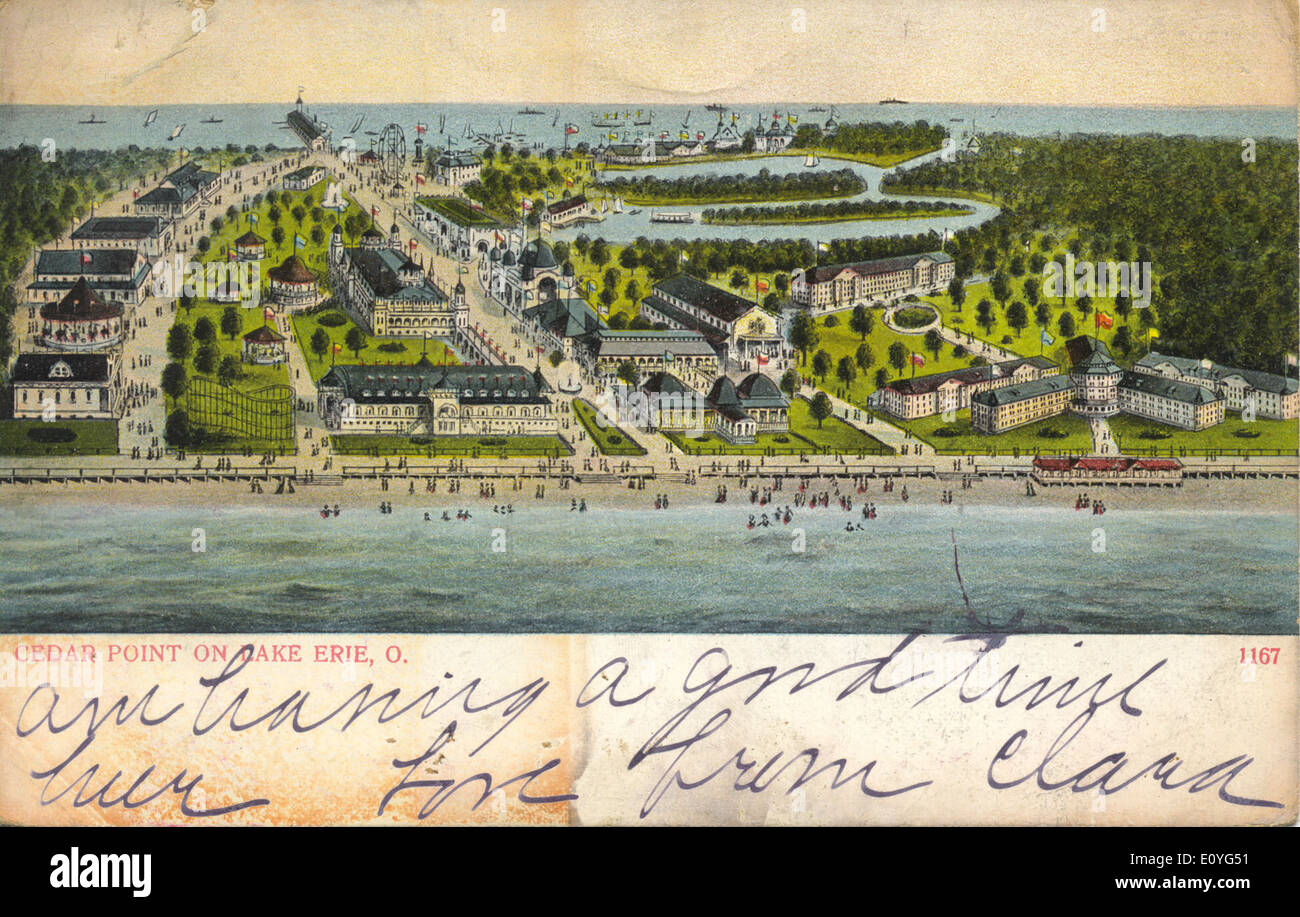This aerial photograph captures Cedar Point, located on Lake Erie in ...