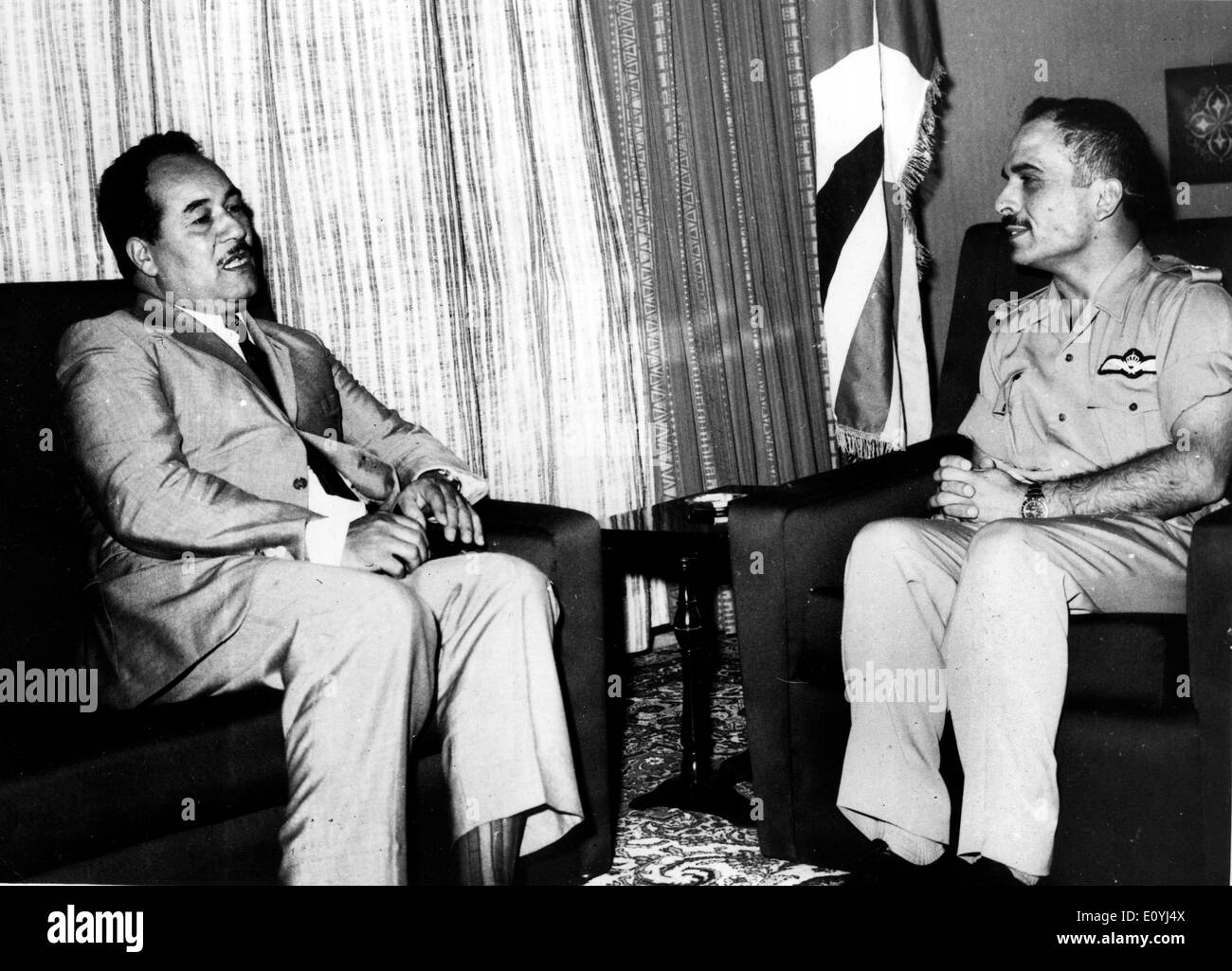 Jul 01, 1970; Amman, Jordan; King HUSSEIN of JORDAN (R) seen receiving ...