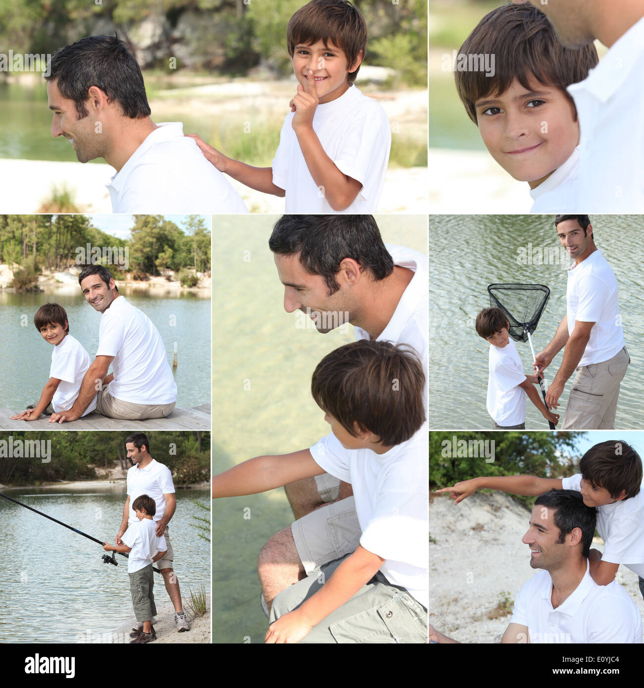 Dad helping son fish hi-res stock photography and images - Alamy