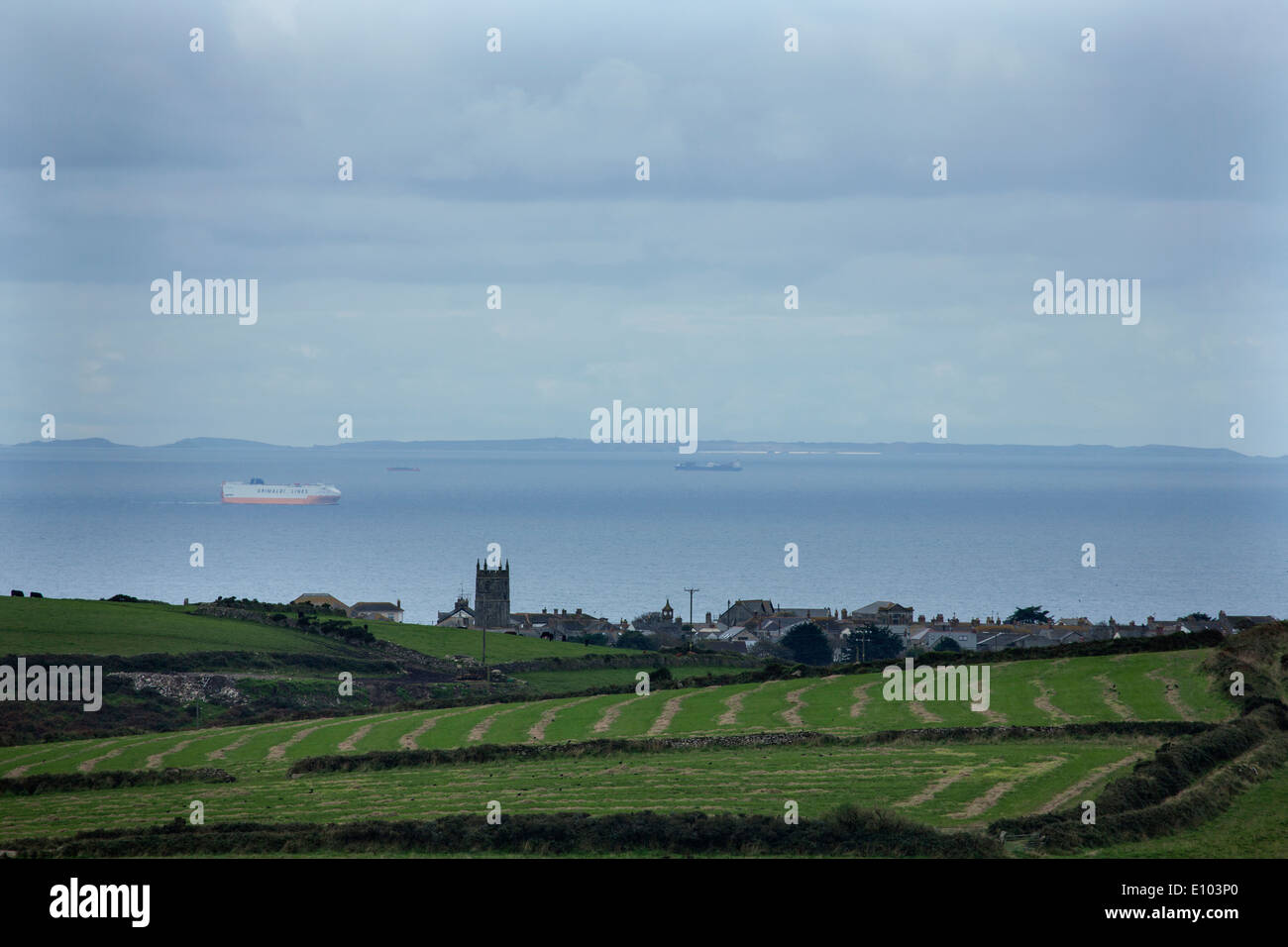 The Isles of Scilly seen from the Cornish mainland across the rooftops ...