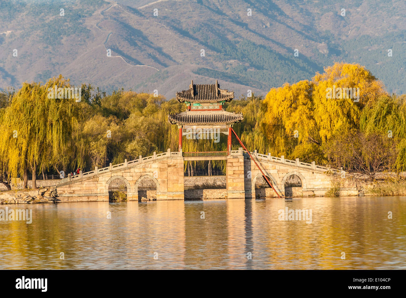 Willow bridge at Xidi of Summer Palace in autumn, Beijing Stock Photo ...