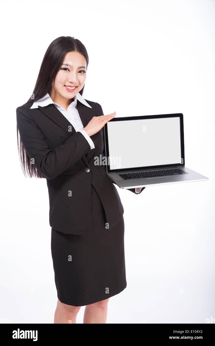 business woman and notebook. Isolated over white background Stock Photo ...