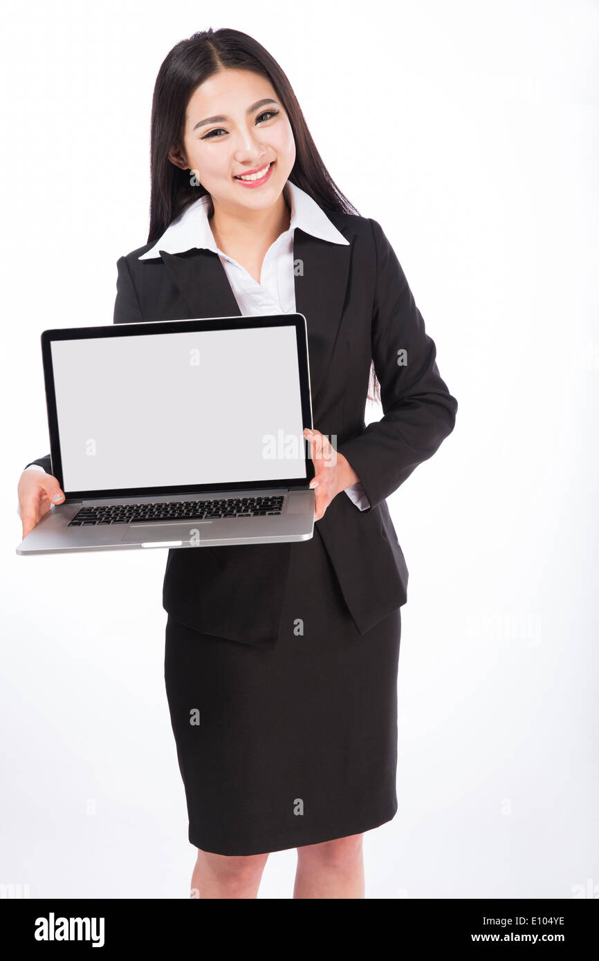 business woman and notebook. Isolated over white background Stock Photo ...