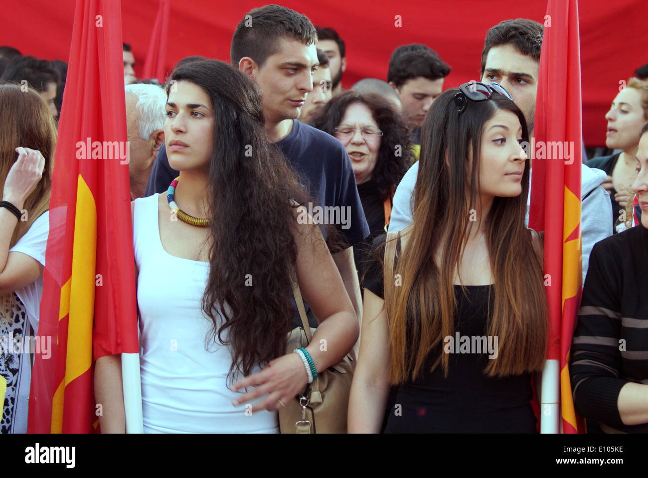 Thessaloniki, Greece, 20th May 2014. Supporters of Greek Communist ...