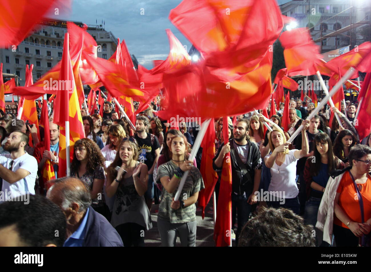 Thessaloniki, Greece, 20th May 2014. Supporters of Greek Communist ...