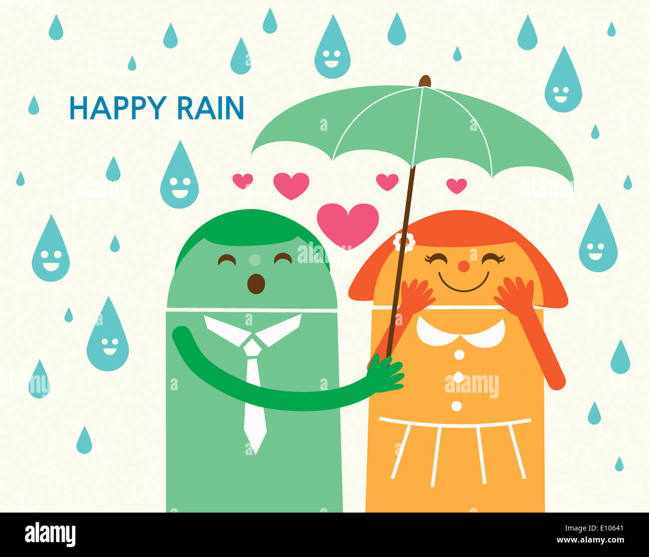 a male and a female character happy in the rain Stock Photo - Alamy