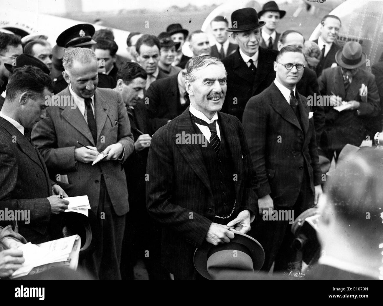 Prime Minister Neville Chamberlain arrives on holiday Stock Photo - Alamy