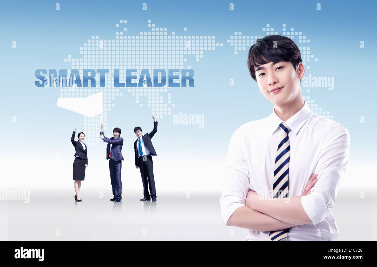 a business man next to the word smart leader Stock Photo - Alamy