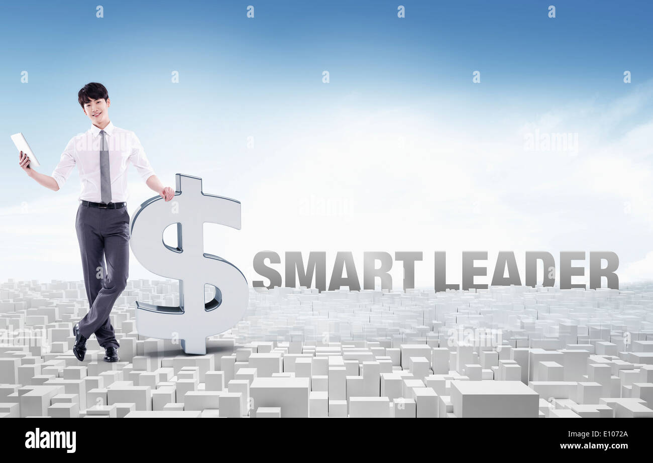 a business man next to the word smart leader Stock Photo - Alamy