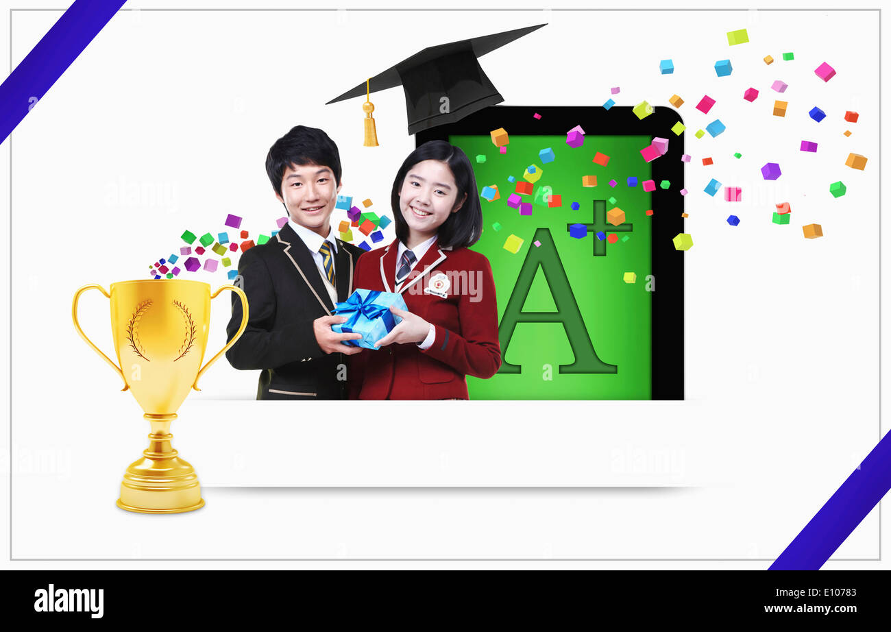 a graduation template with a trophy Stock Photo - Alamy