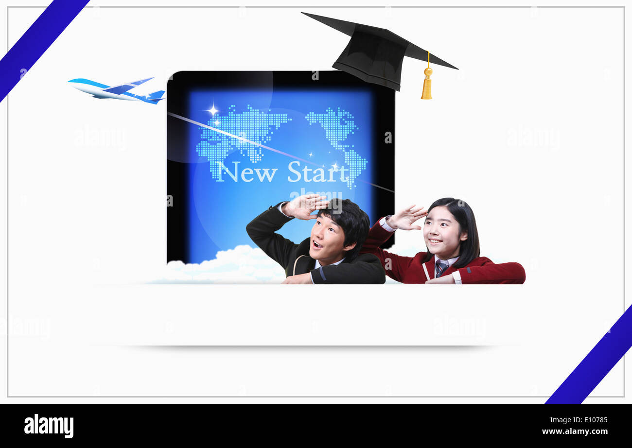 a graduation template with a tablet Stock Photo - Alamy