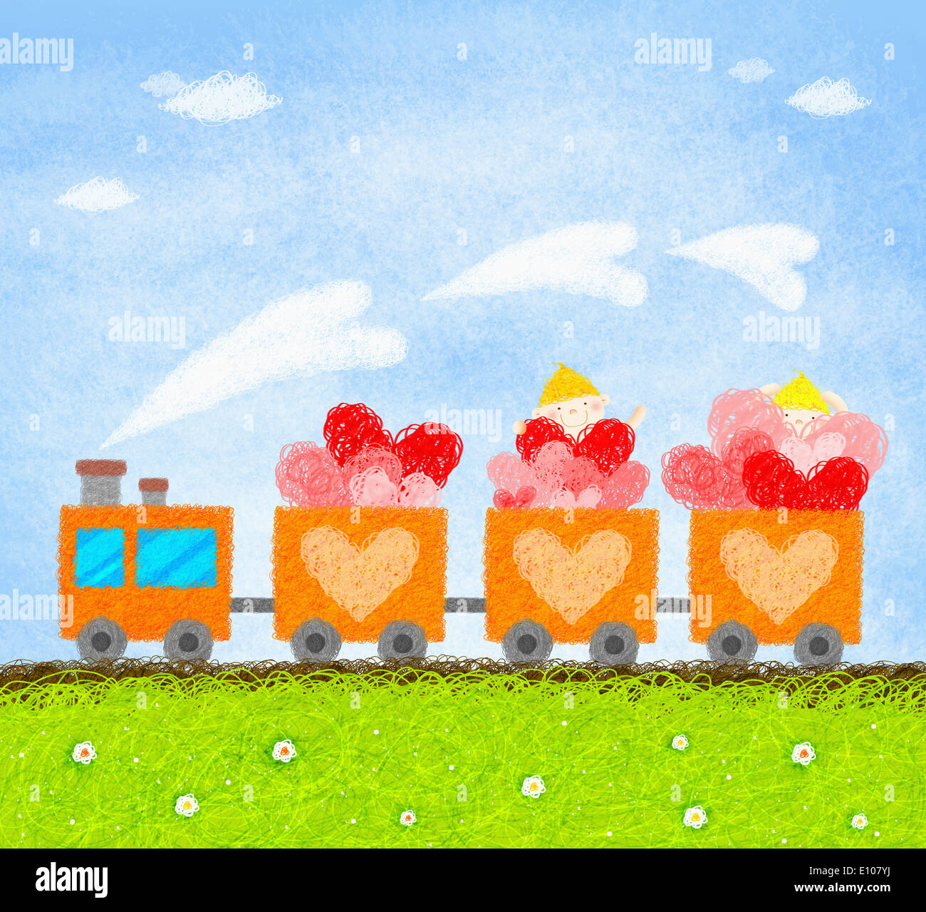 kids playing in a train with heart shapes Stock Photo - Alamy